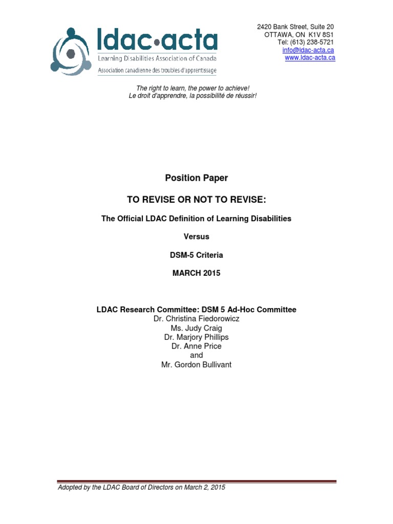 Ldac DSM 5 Statement March 2015 Final CL | PDF | Learning Disability ...