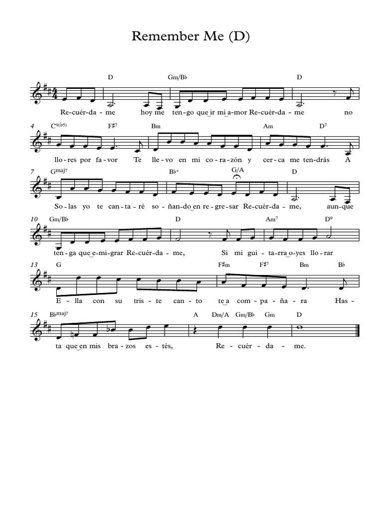Remember Me (D) - Partitura Completa | PDF