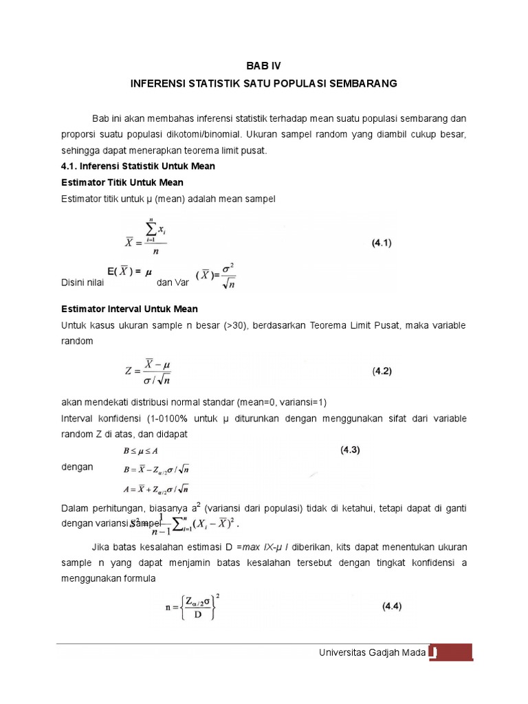 Inferensi Statistik Satu Populasi Sembarang | PDF