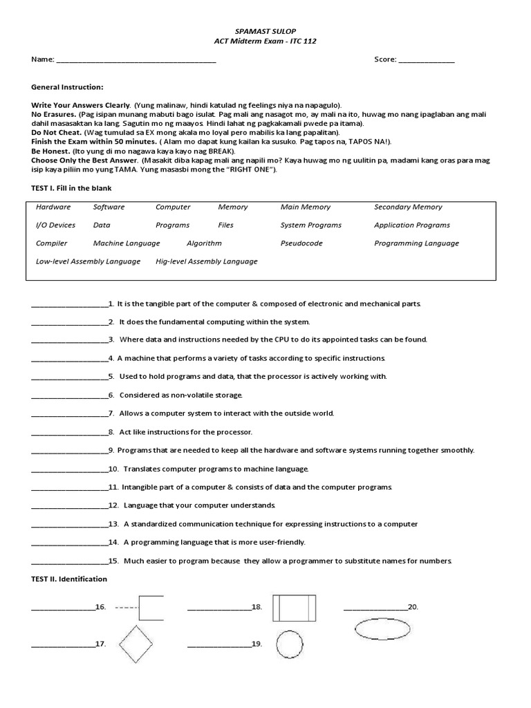 Spamast Sulop ACT Midterm Exam - ITC 112 | PDF | Computer Program ...