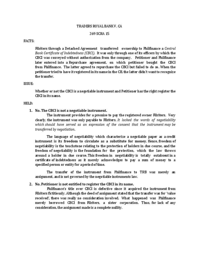 Bank Certificate of Indebtedness (CBCI) - It Was Only Through One of ...