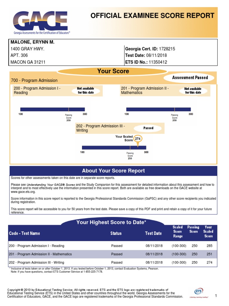 Gace Score Report | PDF | Rubric (Academic) | Cognition