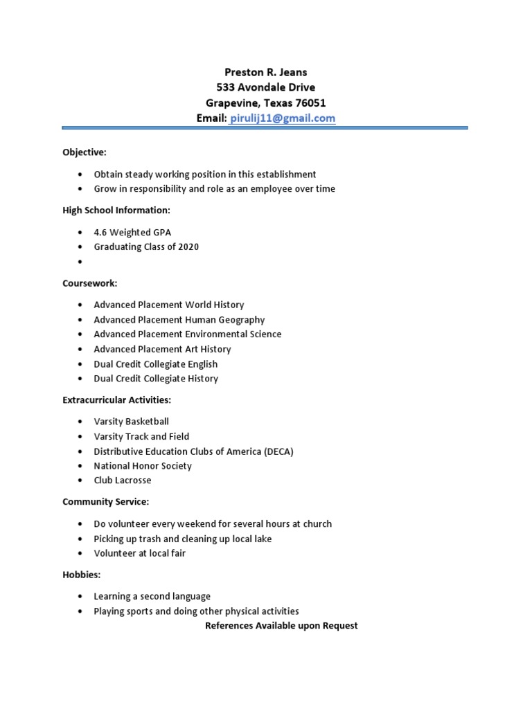 Preston Jeans Resume | PDF