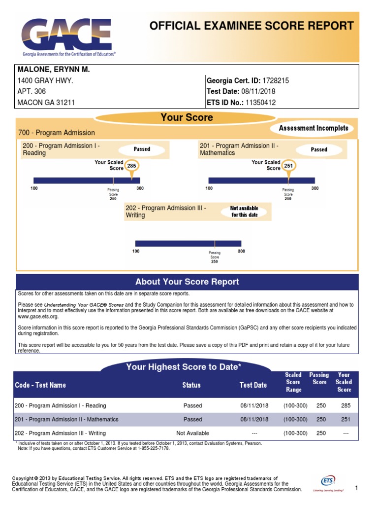 Gace Score Report Reading and Math | PDF | Evaluation Methods | Evaluation