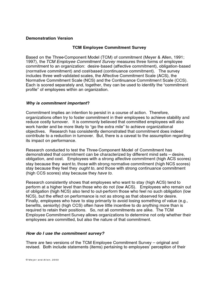 Commitment Scales Evaluation Version | PDF | Turnover (Employment ...