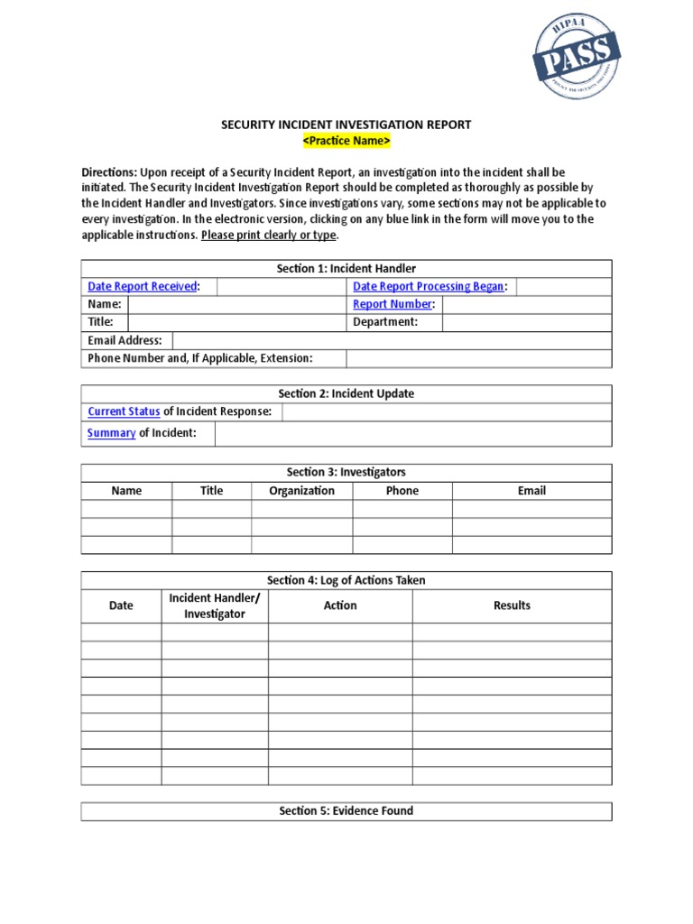 Security Incident Investigation Report Sample | Health Insurance ...