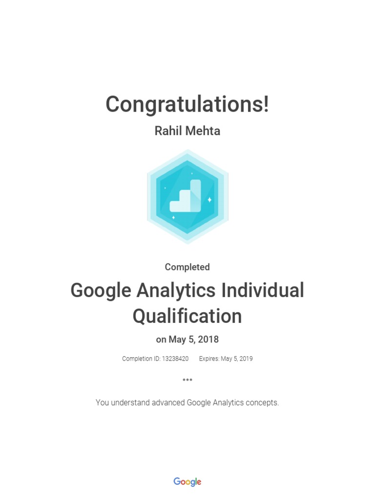 Congratulations!: Google Analytics Individual Qualification | PDF