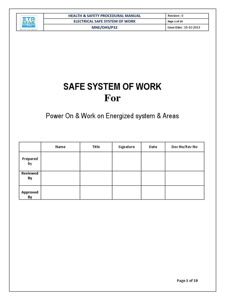 ESSW Procedure | Electrical Connector | Occupational Safety And Health