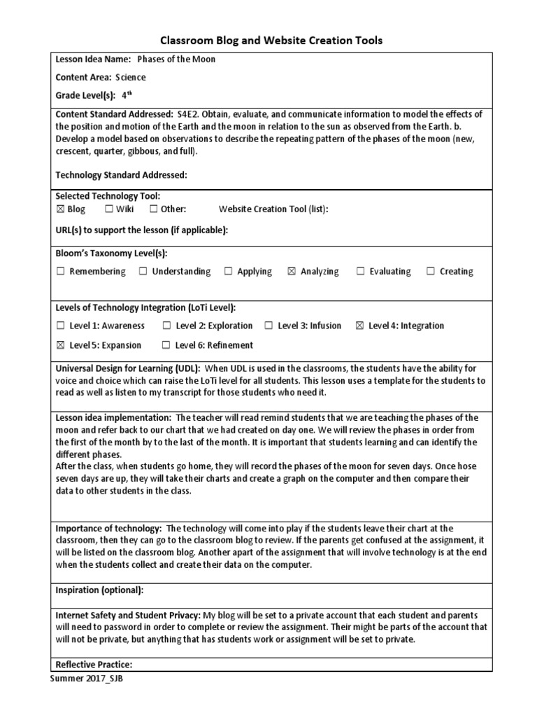 07 Classroom Blog Lesson Idea Template | PDF | Behavior Modification ...
