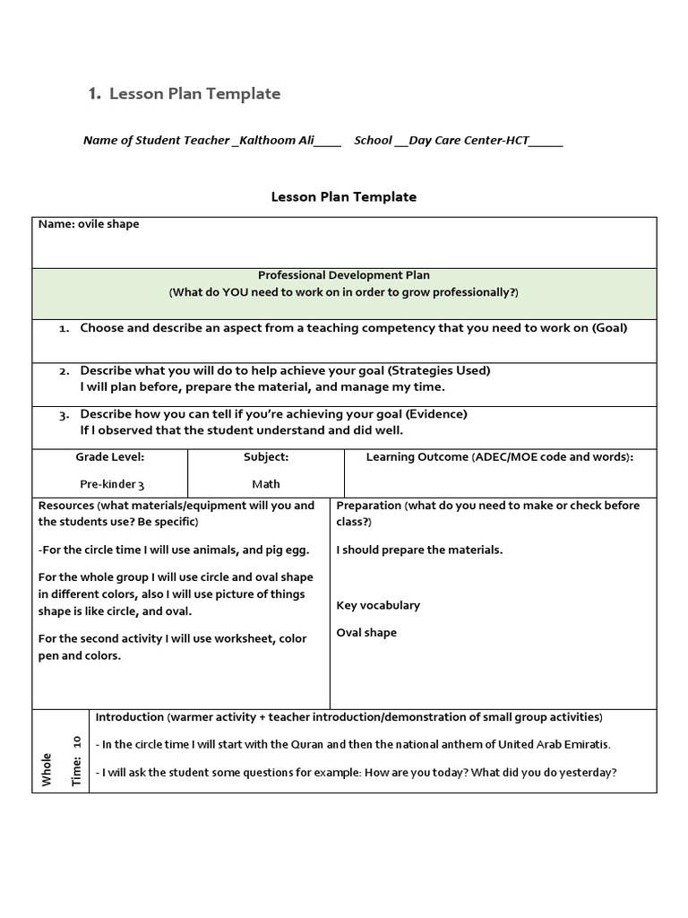 Lesson Plan About Oval Shape | PDF | Lesson Plan | Education Theory