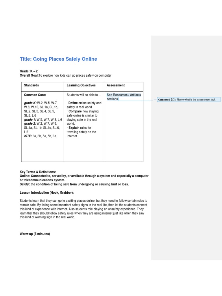 Title Going Places Safely Online | PDF | Lesson Plan | Online And Offline