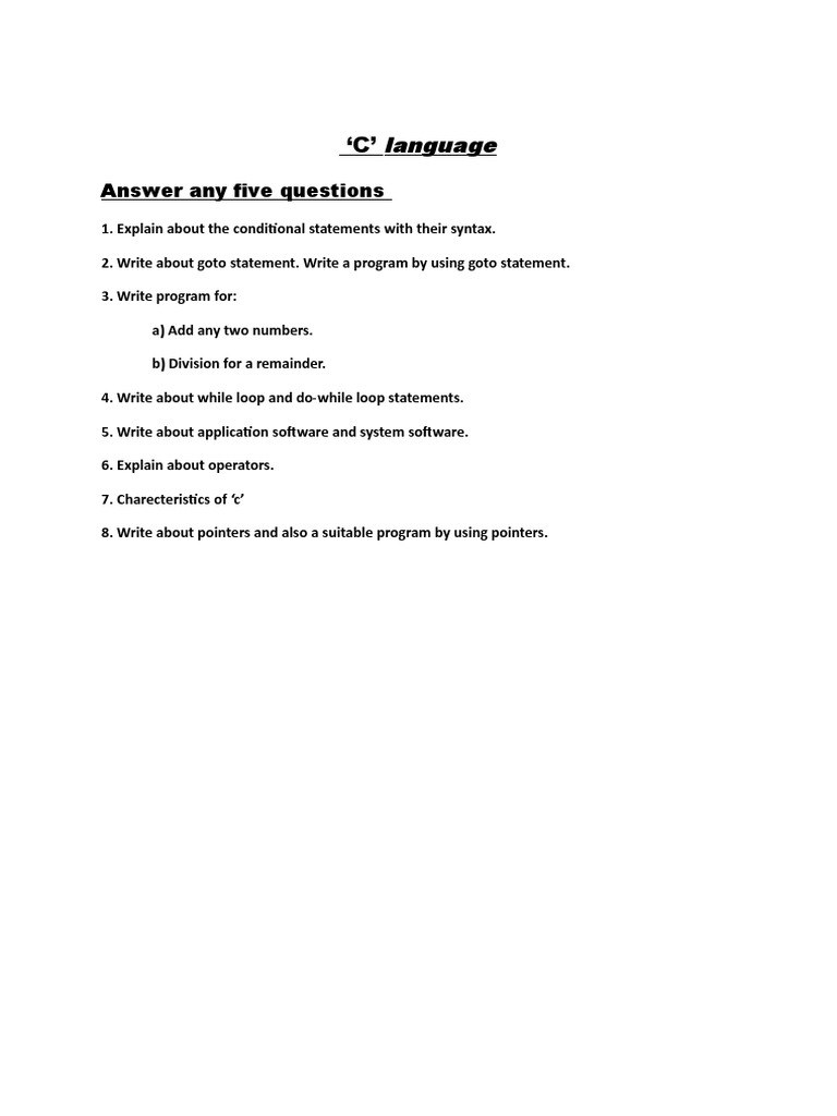 C' Language: Answer Any Five Questions | PDF