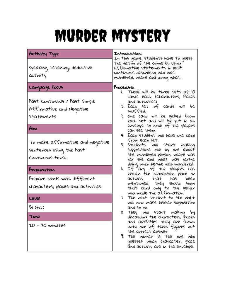 Murder Mystery PDF | PDF | Syntax | Linguistics