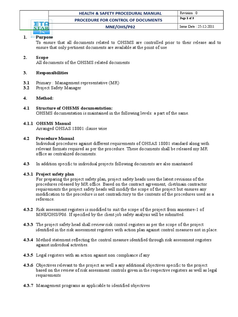 OHSMS Document Control Procedure | PDF | Occupational Safety And Health ...