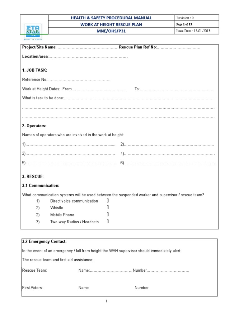 31-Procedure For Work at Height Rescue Plan | PDF | Circulatory System ...