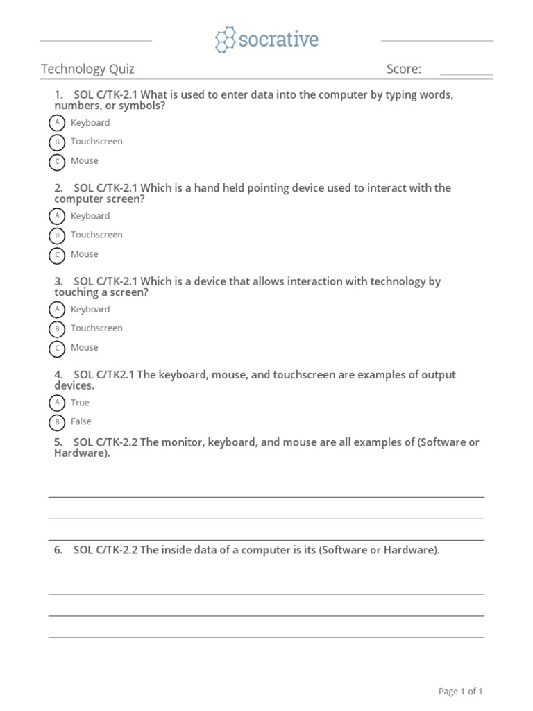 Technology Quiz on Computer Devices | PDF