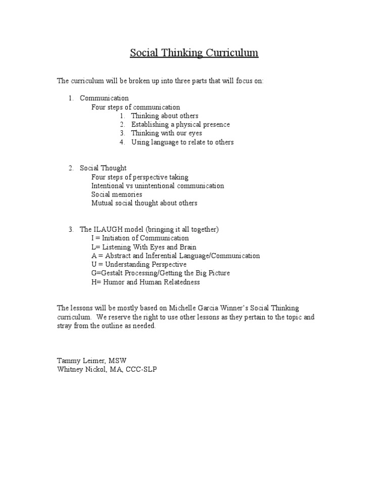 Social Thinking Curriculum Overview | PDF
