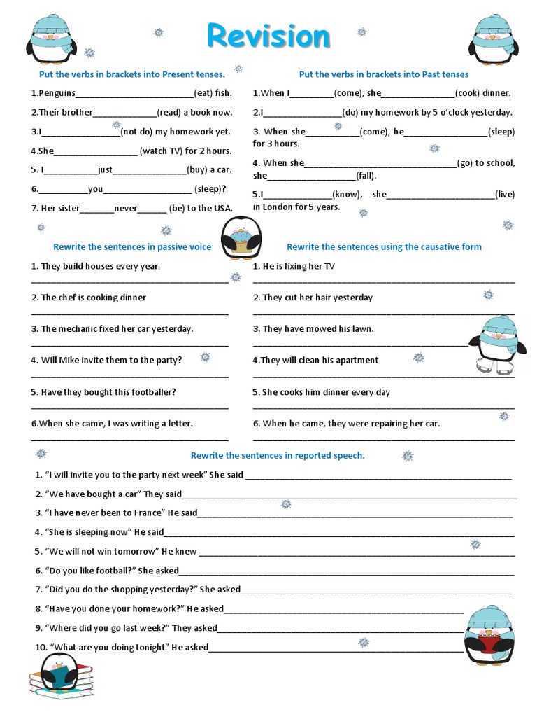 Revision (Tenses, Passive Voice, Passive Causative, Reported Speech ...
