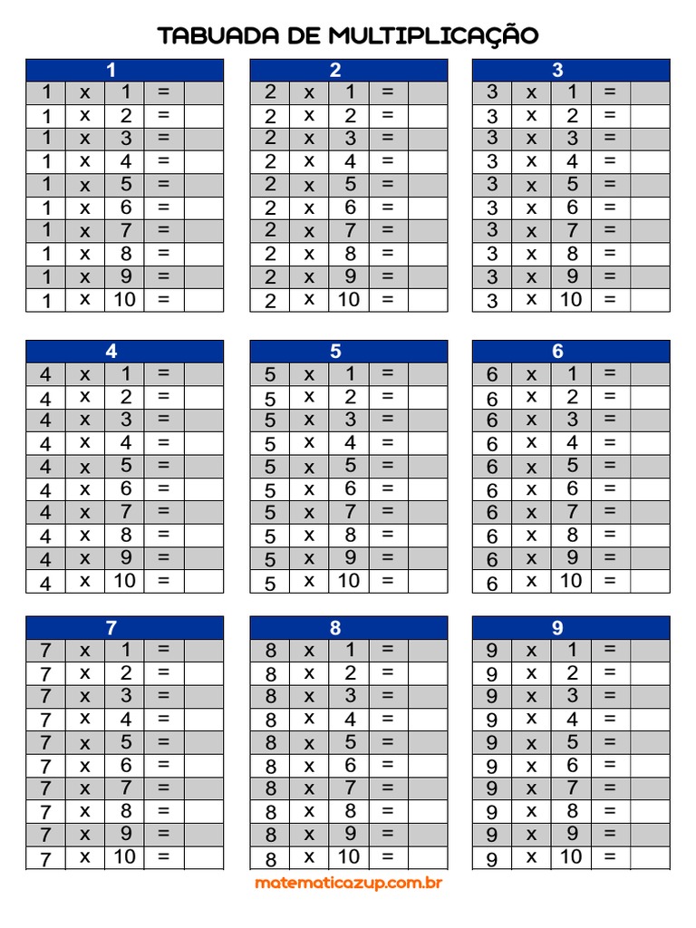 Tabuada de Multiplicacao para Completar PDF | PDF