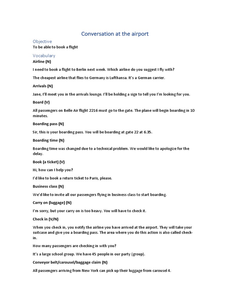 Conversation at The Airport | PDF | Baggage | Aviation