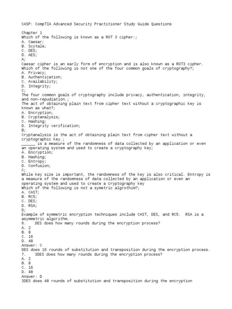CASP Questions | Cryptography | Key (Cryptography)