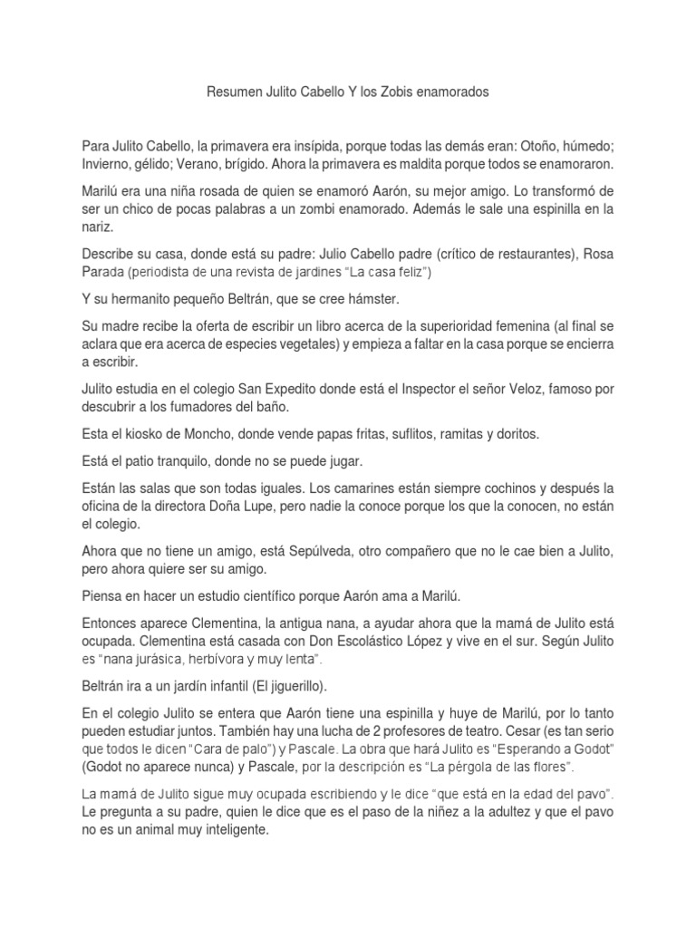 Resumen de "Julito Cabello y los Zombis" | PDF