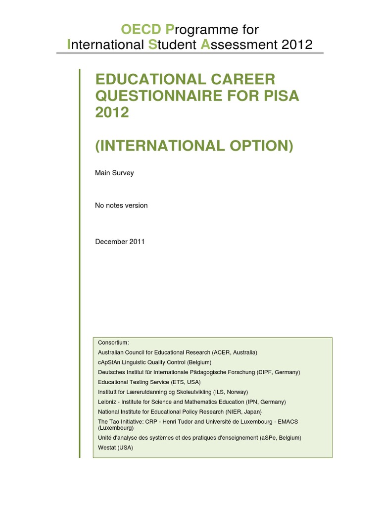 Educational Career Questionnaire For Pisa 2012 (International Option ...