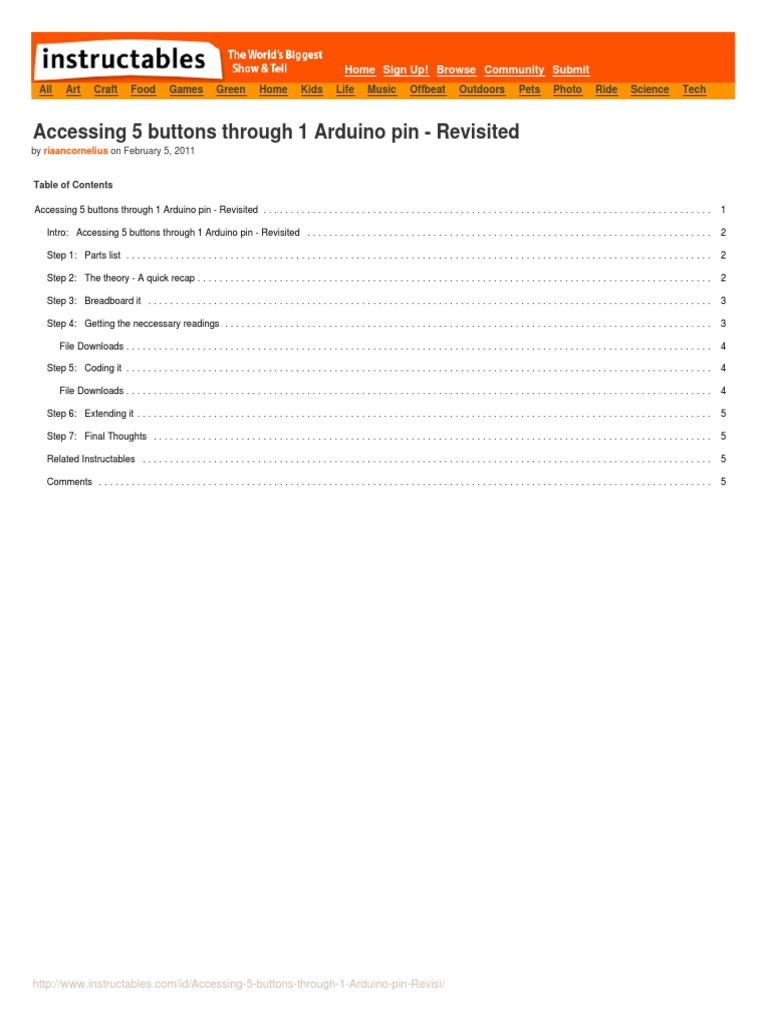 Accessing 5 Buttons Through 1 Arduino Pin Revisi Pdf Voltage Electronic Circuits 