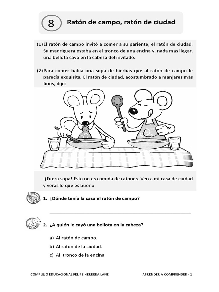 Comprensión: Ratón de Campo y Ciudad | PDF | Ocio