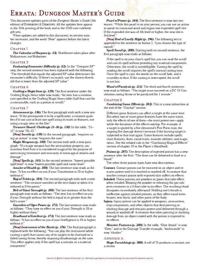 Dungeon & Dragons, Dungeon Master Guide Errata | PDF | Dungeons ...