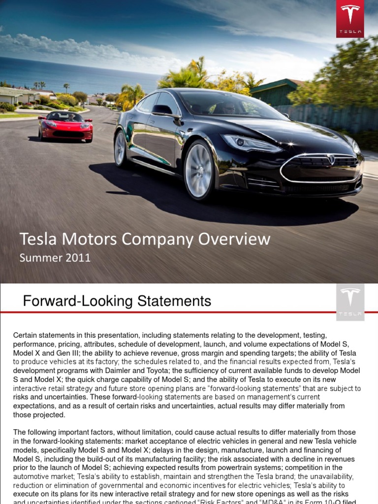 Tesla Motors 2011 Company Overview | PDF | Tesla Model S | Electric Vehicle