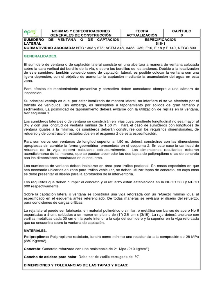 Sumidero Lateral PDF | PDF | Hormigón | Materiales