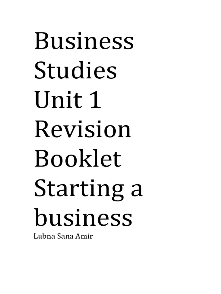 Business Studies Unit 1 Revision Booklet Starting A Business | PDF | Franchising | Limited Liability