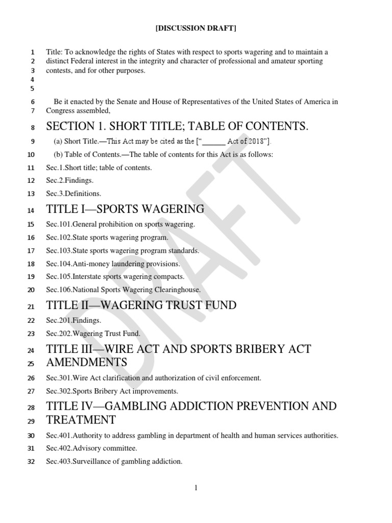 Federal Sports Betting Bill Draft | PDF | U.S. State | Gambling
