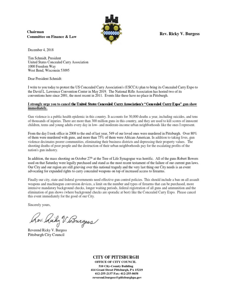 Councilman Burgess's Letter To The US Concealed Carry Association | PDF ...