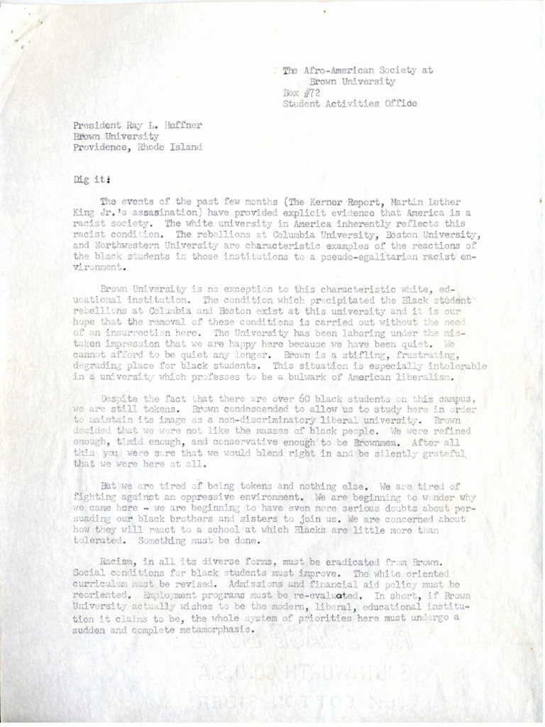 Letter From The Afro-American Society at Brown | PDF