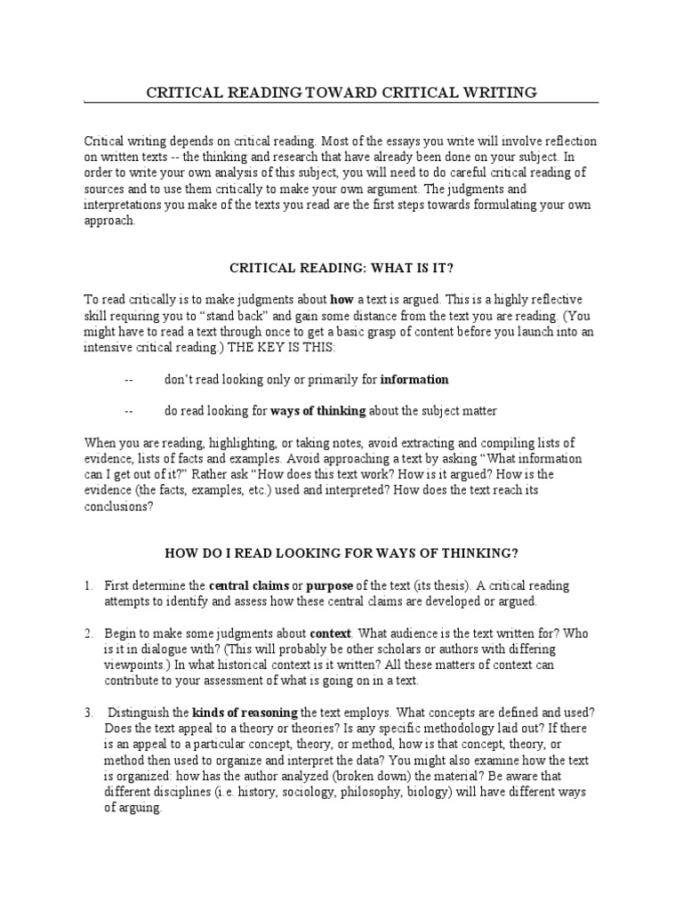 Critical Reading PDF | PDF | Argument | Reading (Process)