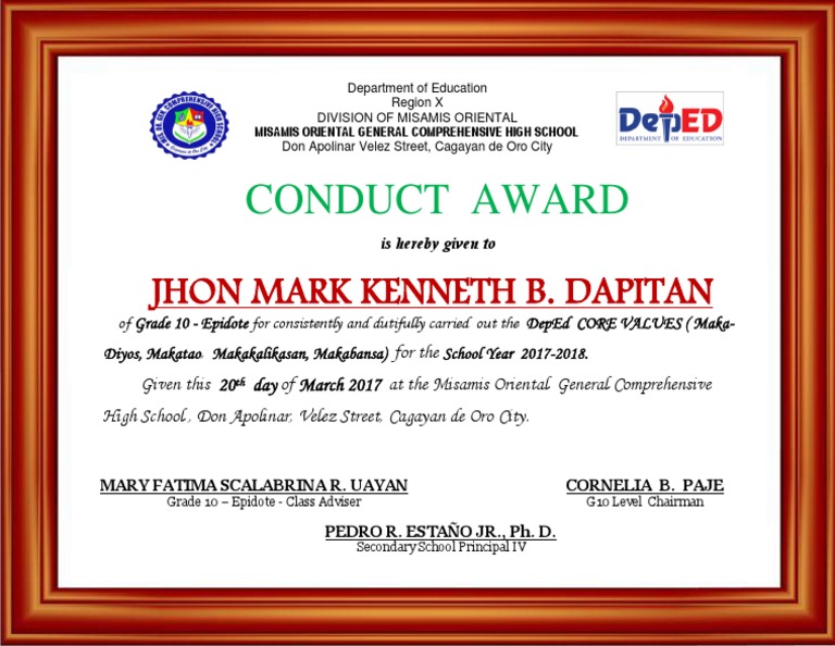 Conduct Award Template | PDF