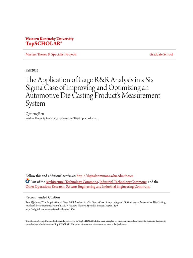 The Application of Gage R&R Analysis in S Six Sigma Case of Impro | PDF ...