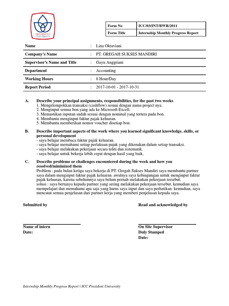 Internship Monthly Progress Report 94648 PDF | PDF