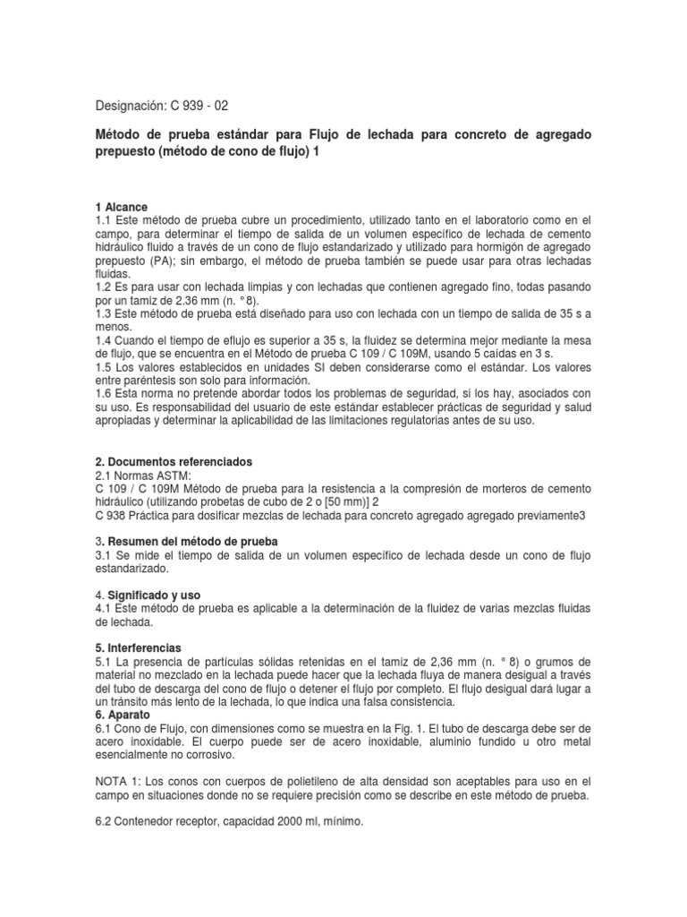 ASTM C939 Español | PDF | Hormigón | Materiales de construcción