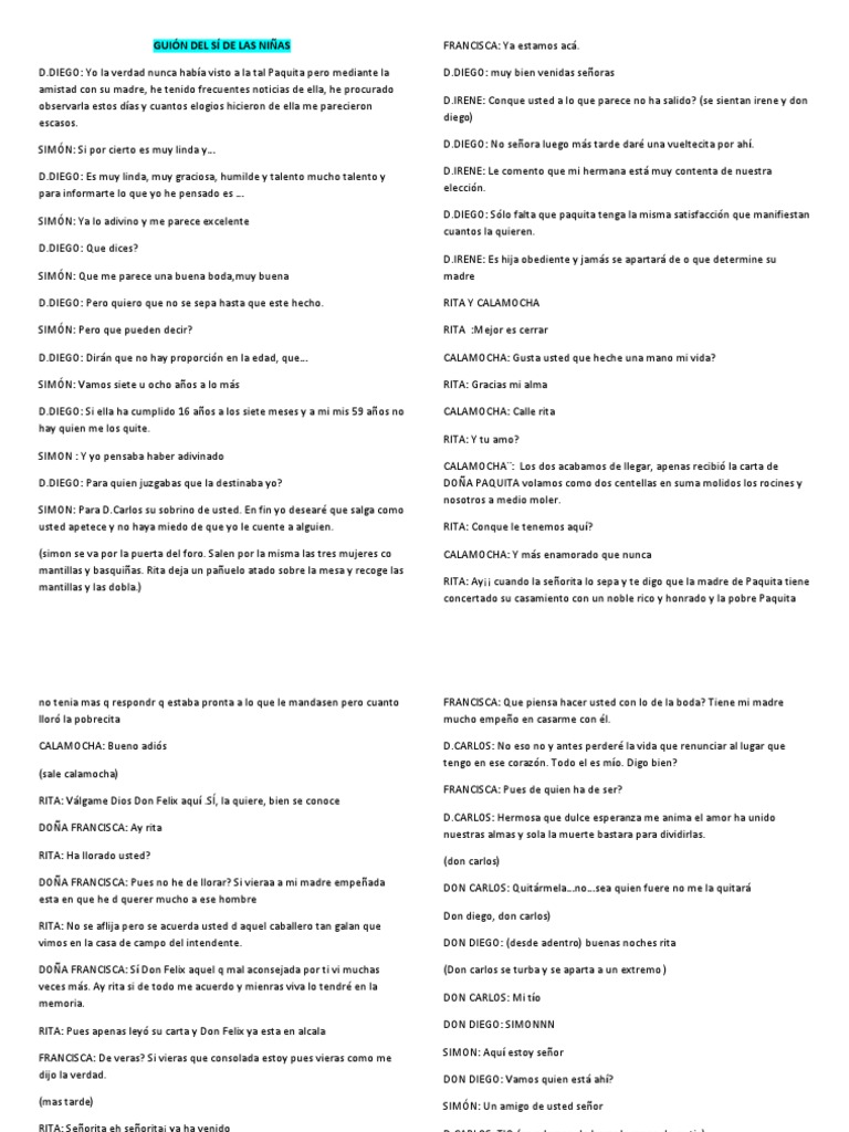 Guión Del Sí de Las Niñas | Ocio