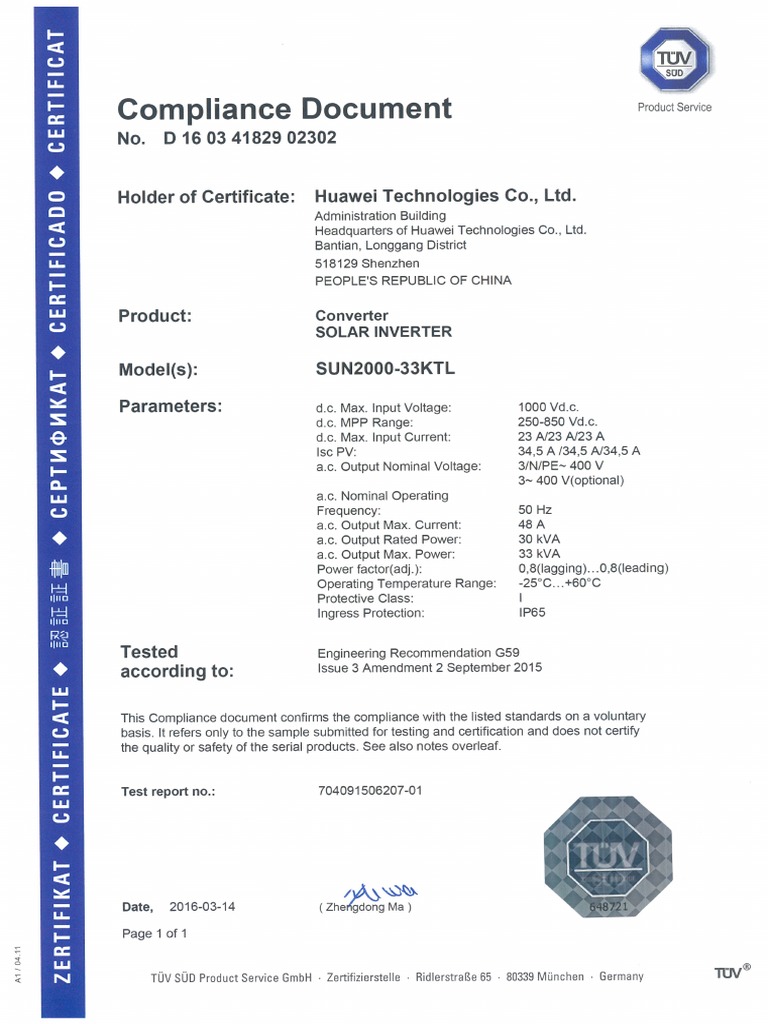 Inverter Huawei SUN2000 33KTL Inverter Adatlap en PDF | PDF