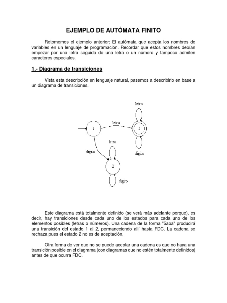 Ejemplo de descripción de un autómata finito mediante diagrama de ...