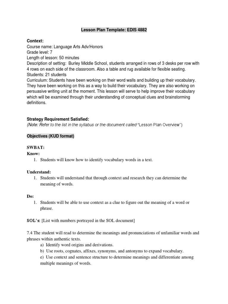 7th Grade Vocabulary Lesson Plan | PDF | Native Americans In The United ...