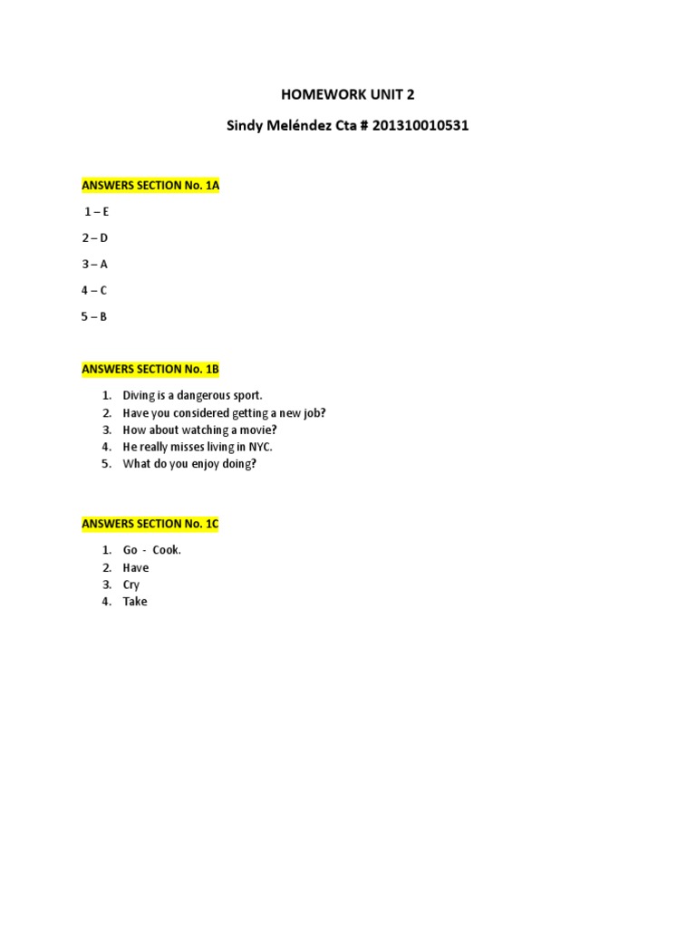 Homework Unit 2 Sindy Meléndez Cta # 201310010531: Answers Section No ...