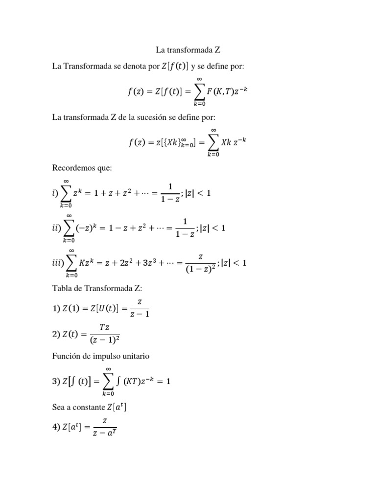 La Transformada Z Formulas | PDF | Física teórica | Relaciones matematicas