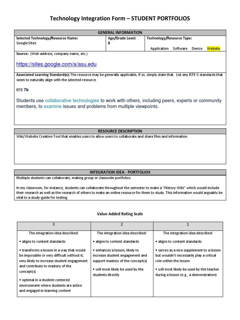 Technology Integration Form 1022 | PDF | Communication | Behavior ...
