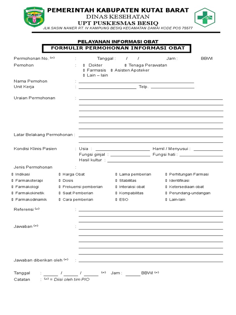 Formulir Pelayanan Informasi Obat | PDF