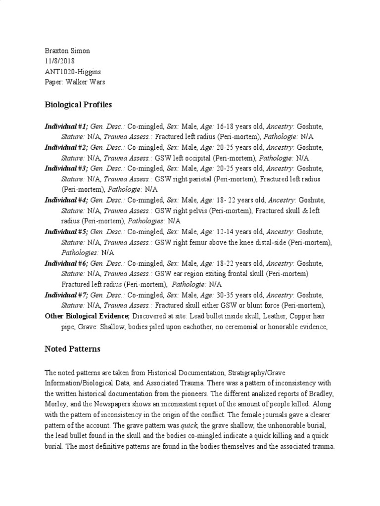 Biological Profiles: Individual #1 Individual #2 Individual #3 | PDF